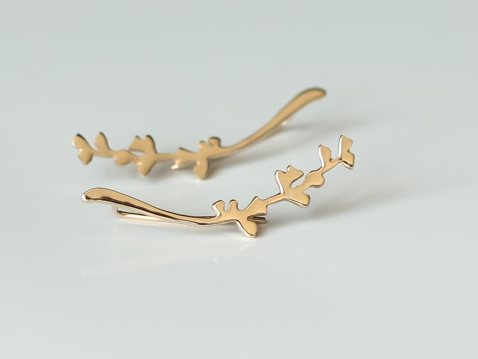 Long Spring Twig Climbers -14K Gold / 925 Silver Leaf Ear Climbers ...