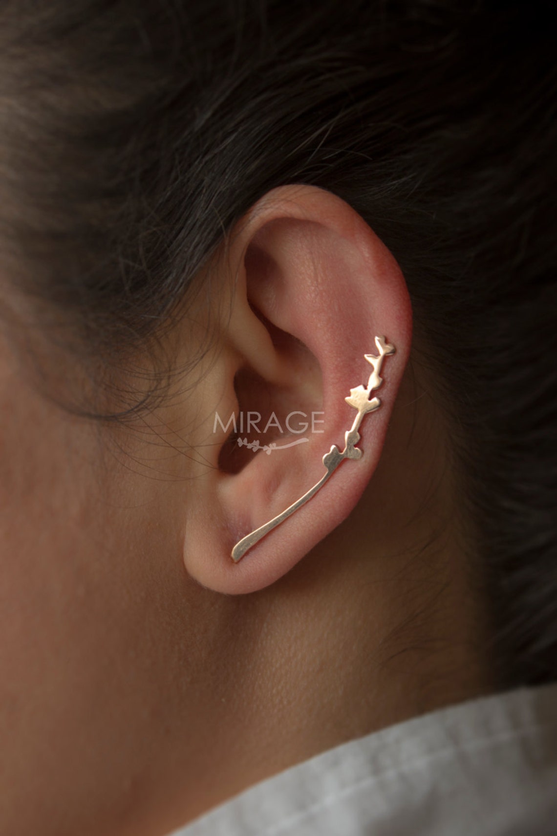 Long Spring Twig Climbers -14K Gold / 925 Silver Leaf Ear Climbers ...