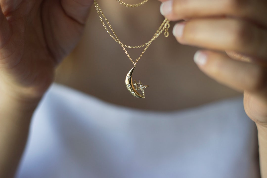 Moon and Star Necklace / Regulus / 14K Gold Necklace / 925 Silver - Etsy