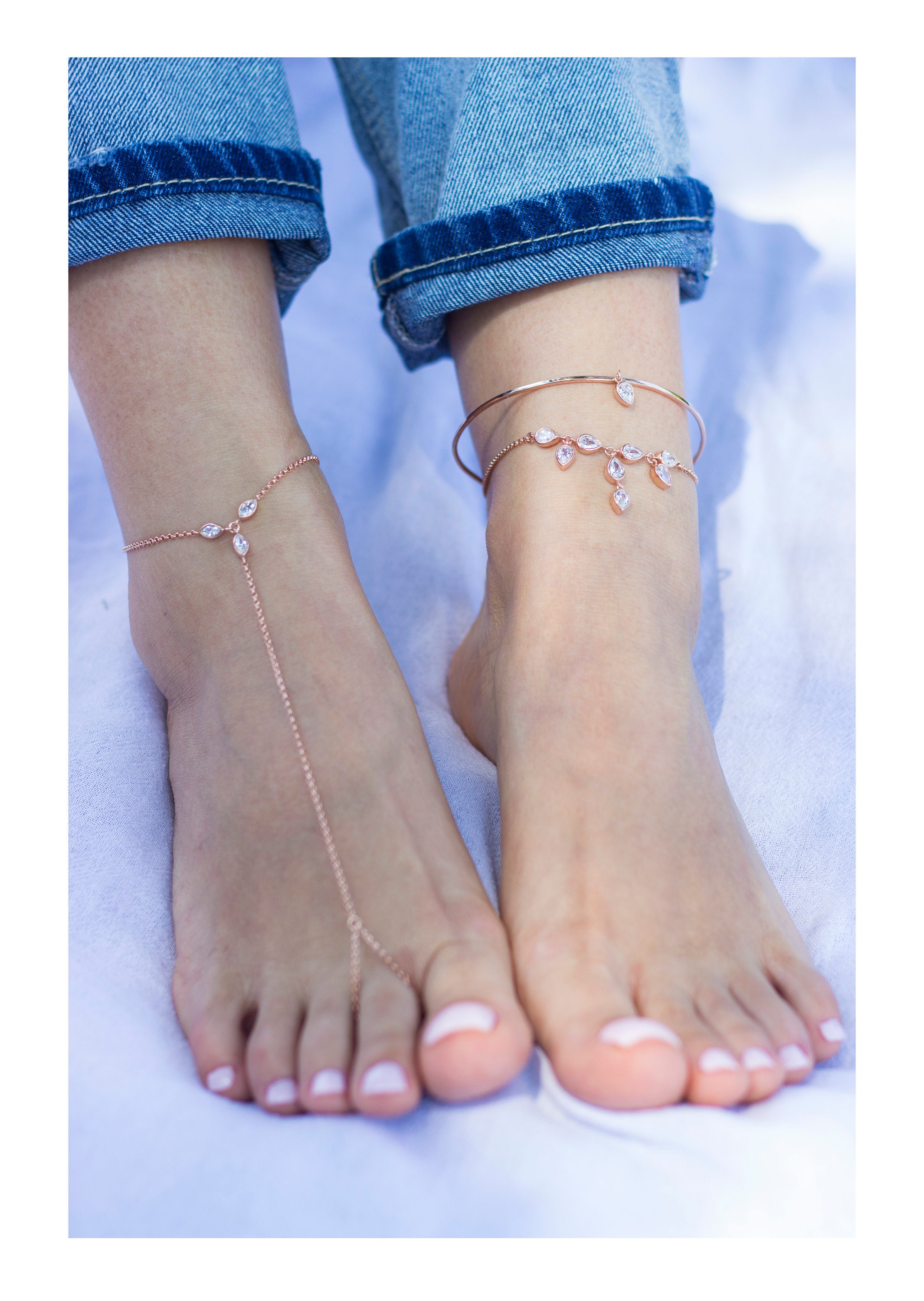 Anklet Toe Ring Foot Chain Sterling Silver Handmade Etsy