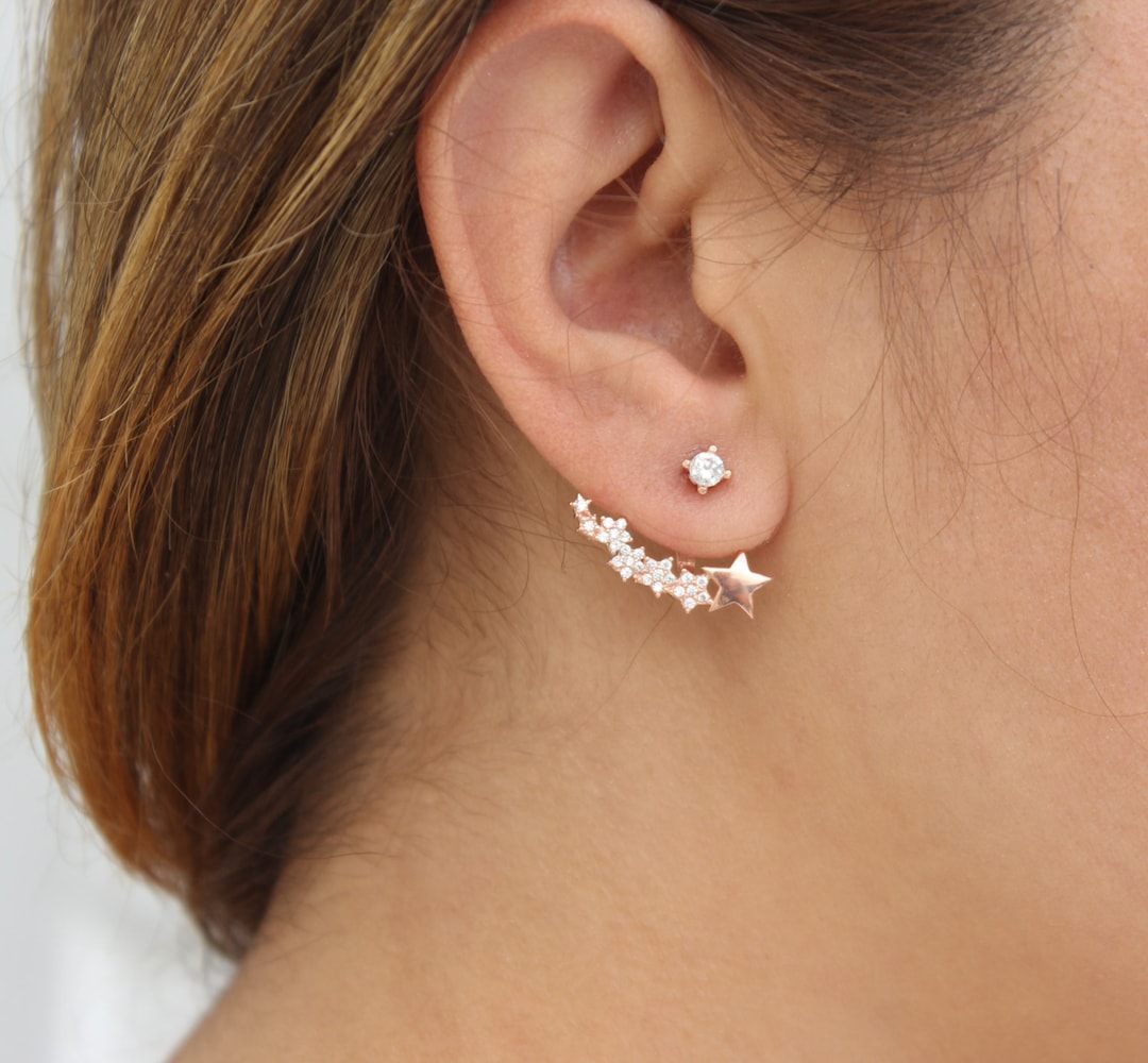 Galaxy Ear Jackets / Mood Jewelry / 14K Gold Stars Ear Jackets / Pair ...