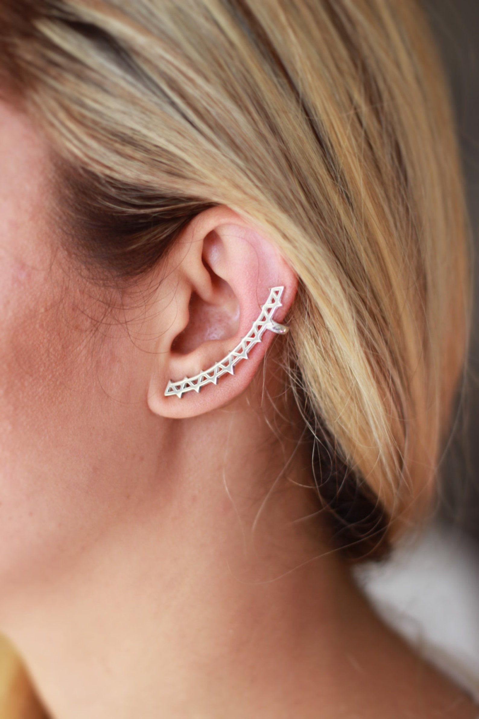 Sterling Silver Ear Climber: Modern Geometric Triangle Ear Cuff - Etsy