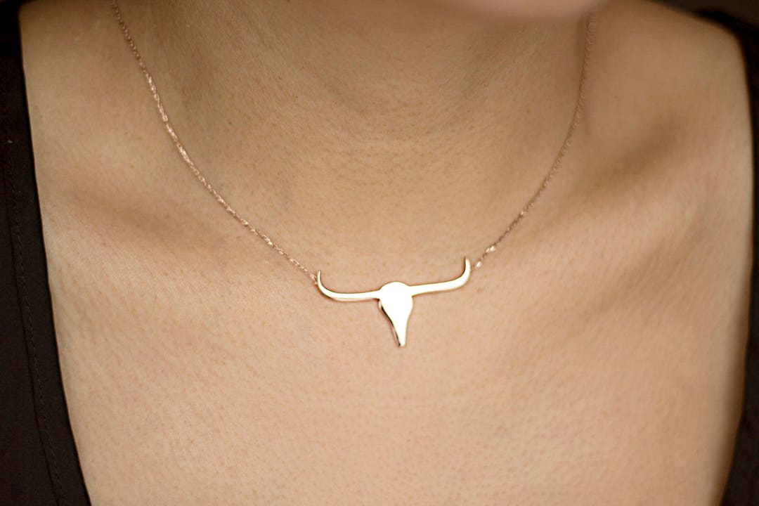 14K Gold Bull Skull Necklace: Bohemian Sterling Silver Boho Jewelry - Etsy