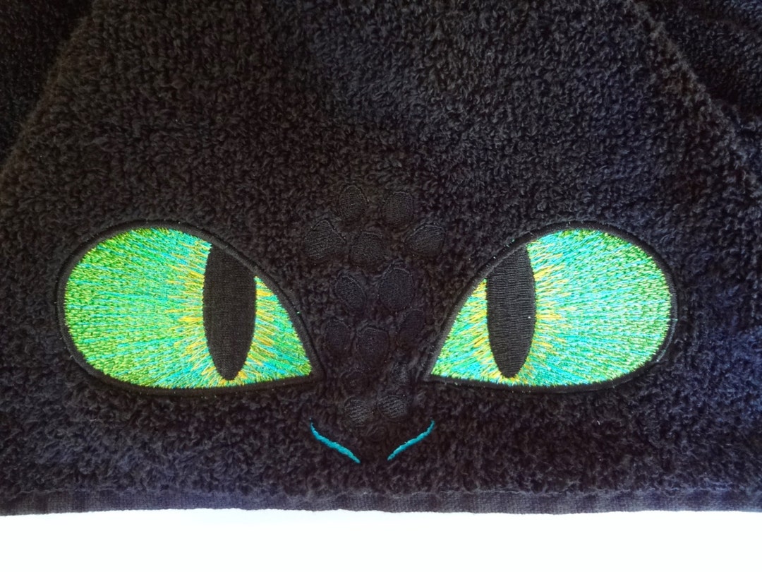 Green Toothless Dragon Eyes Embroidered Black Hooded Towel - Etsy