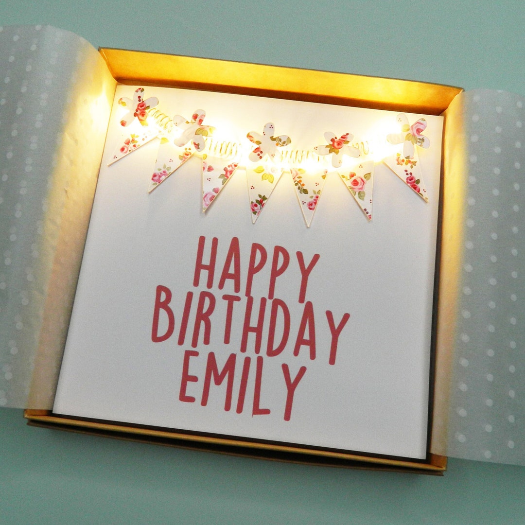 Personalised Light up Birthday Card. Pink Floral Bunting Teddy Perkins ...