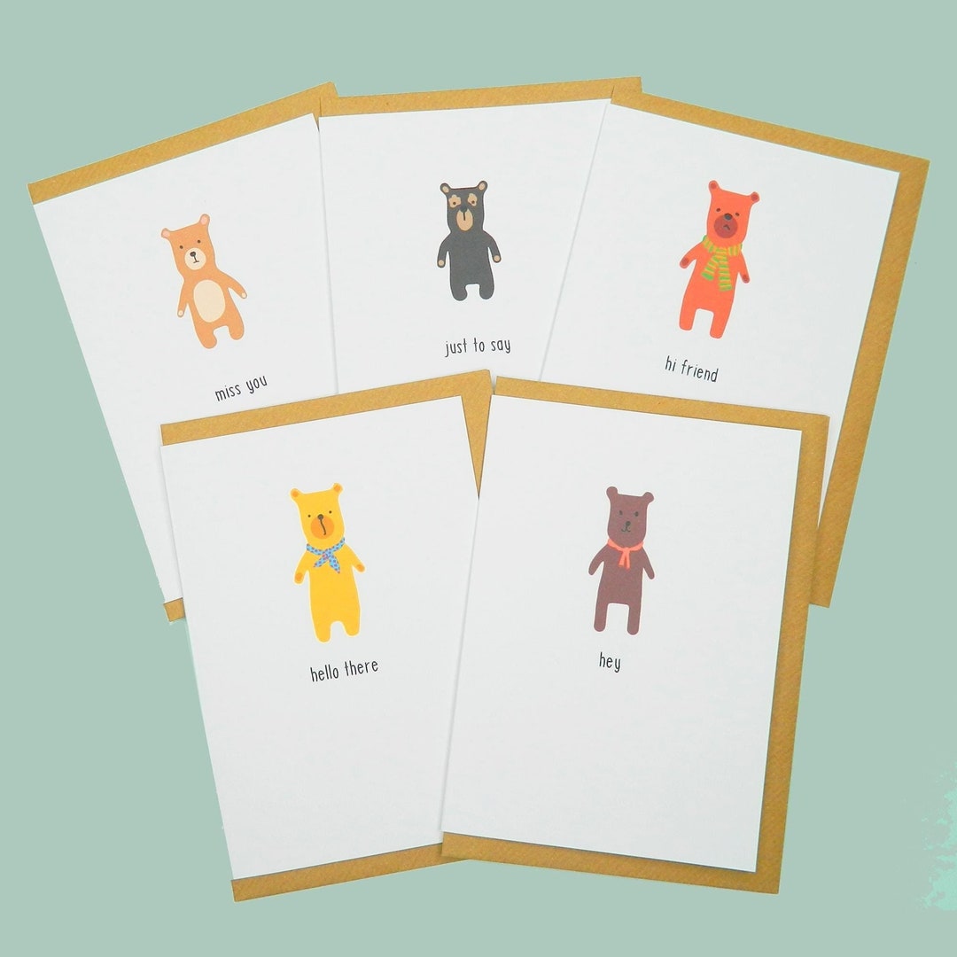 Teddy Bear Notecards, 5 Pack With Kraft Envelopes. Teddy Perkins Note ...
