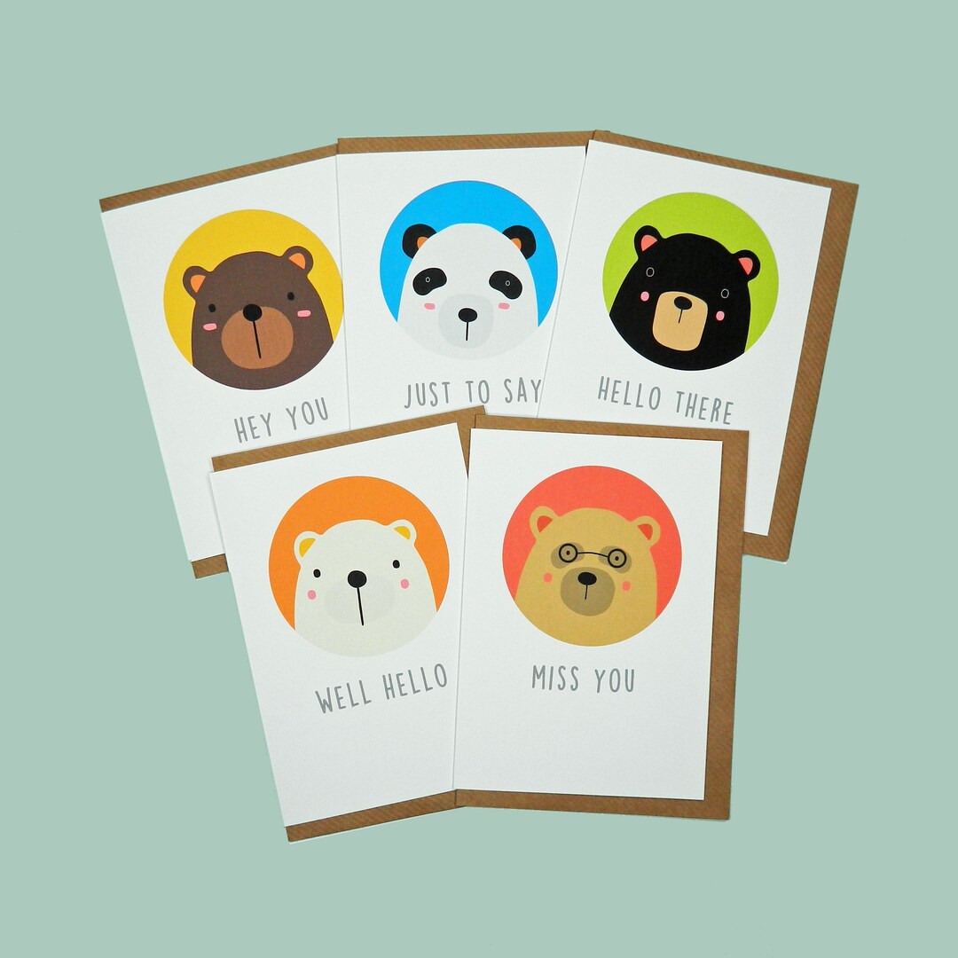 Bear Notecards, 5 Pack With Kraft Envelopes. Teddy Perkins Note Cards ...