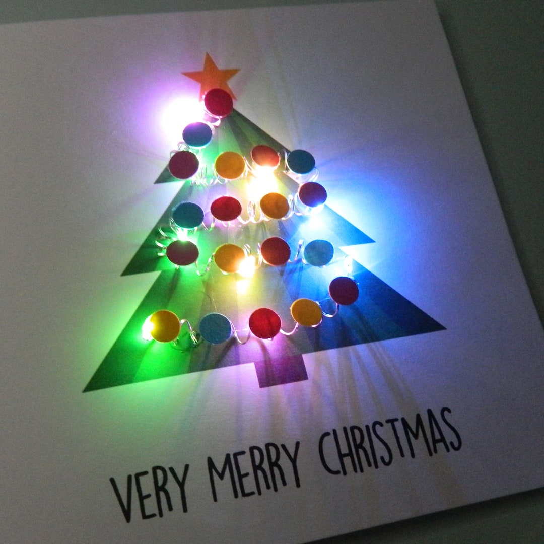 Light up Christmas Card. Very Merry Christmas. Christmas Tree With ...