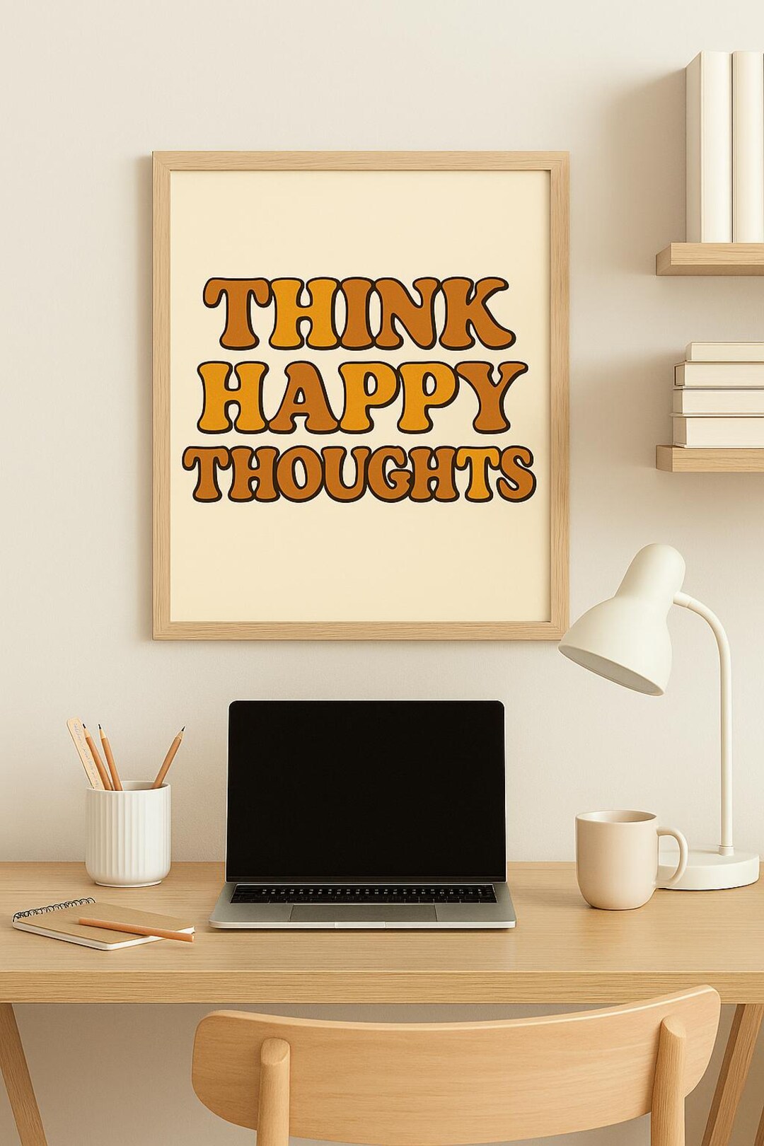 Think Happy Thoughts Wall Art – Retro Digital Print | Positive Quote ...