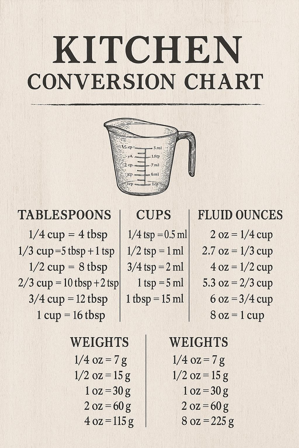 Farmhouse Kitchen Conversion Chart – Printable Wall Art | Rustic Baking ...