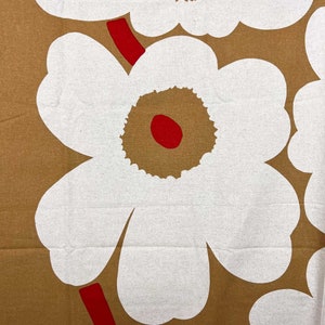 Marimekko unikko Cream Red & Brown Cotton Linen Fabric, Sold by the ...