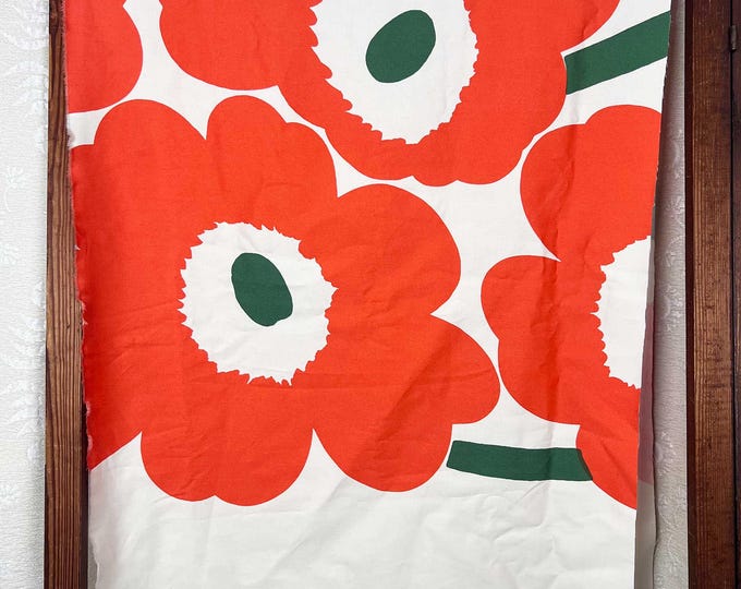 Marimekko "unikko" Large Print Orange & Green Flower 100% Cotton Fabric ...