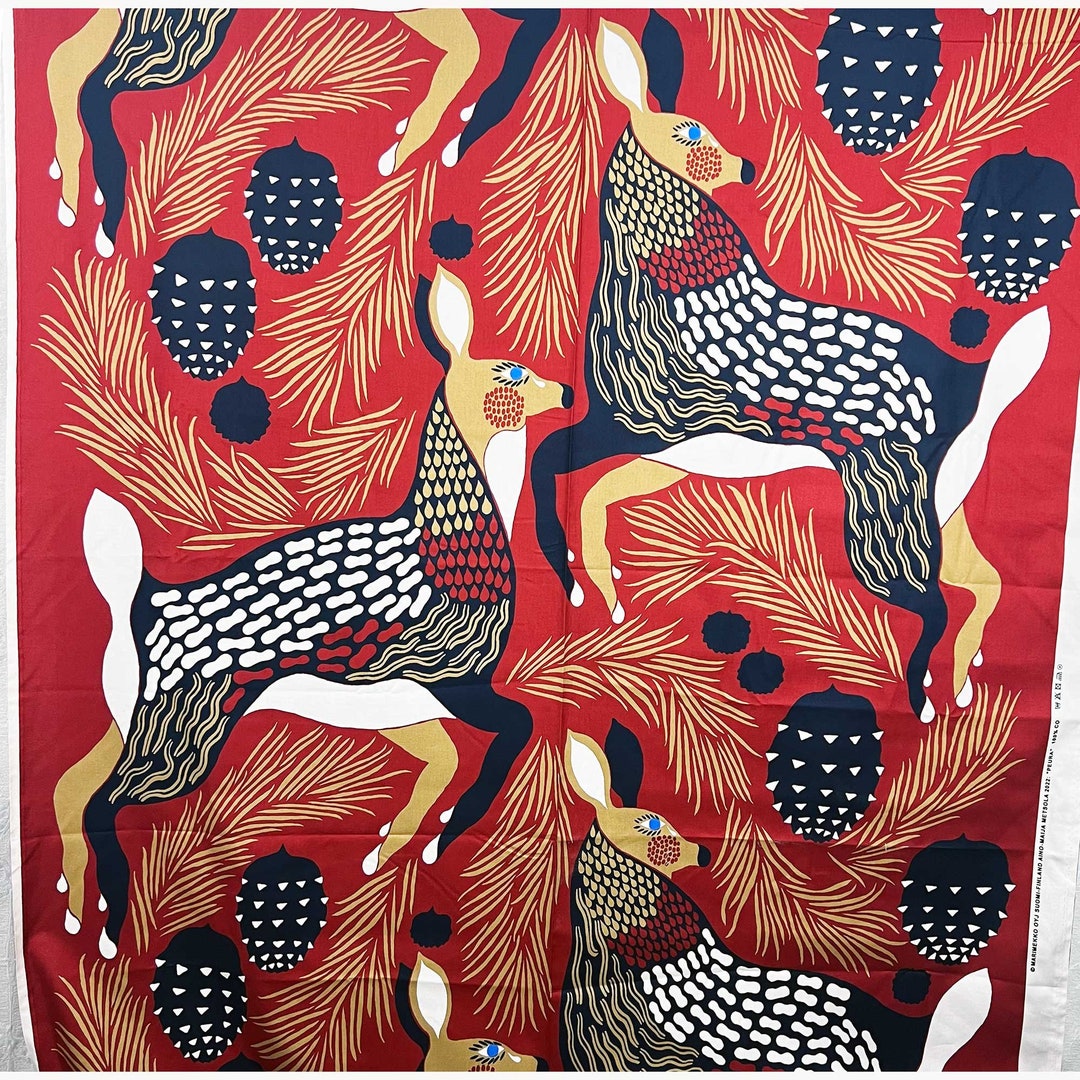 Marimekko peura Cotton Fabric, Sold by the Yard, Leaping Deer in the ...