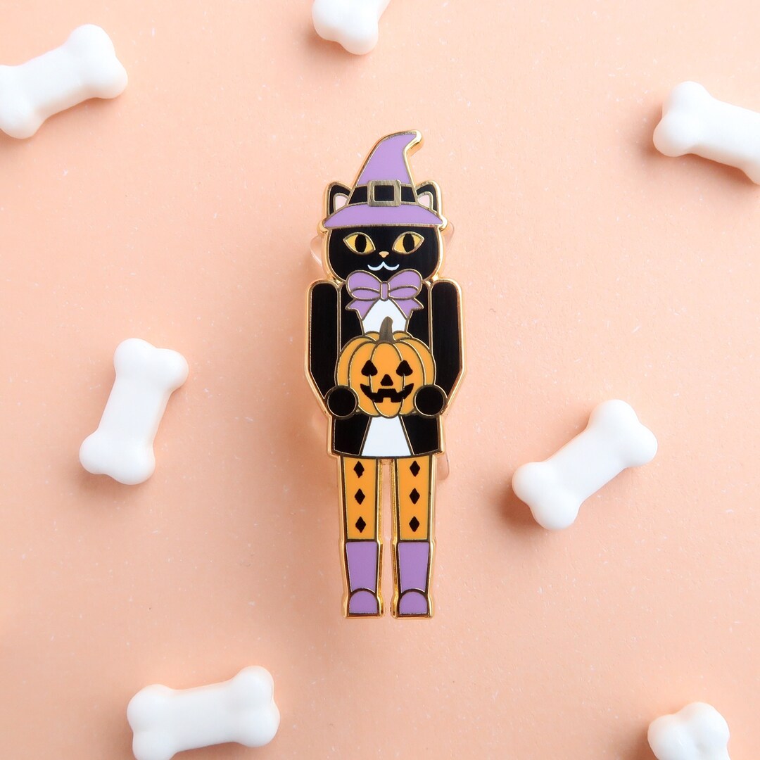 Halloween Nutcracker Enamel Pin, Black Cat, Spooky Christmas, Jack-o ...