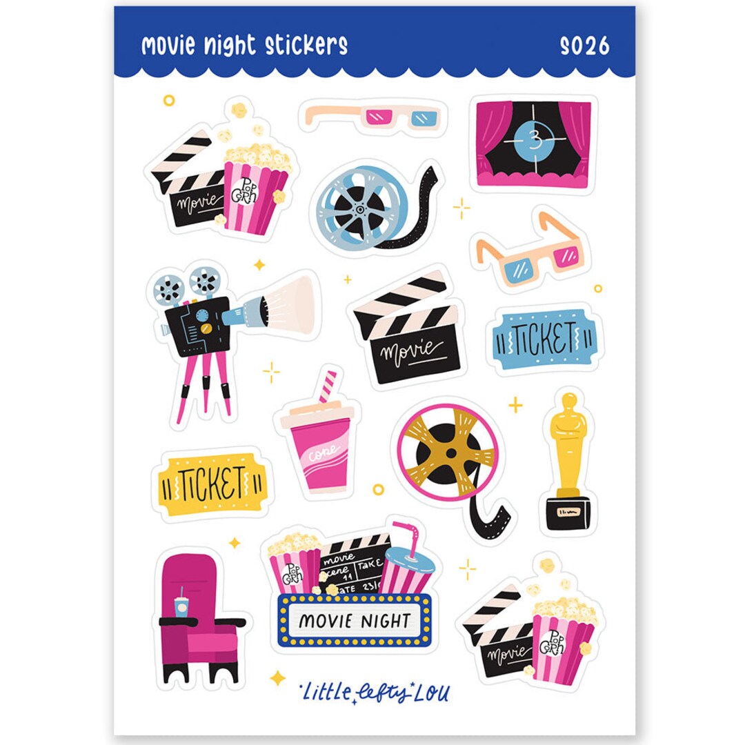 1 X A6 Movie Night Stickers S026 by Little Lefty Lou, Waterproof ...
