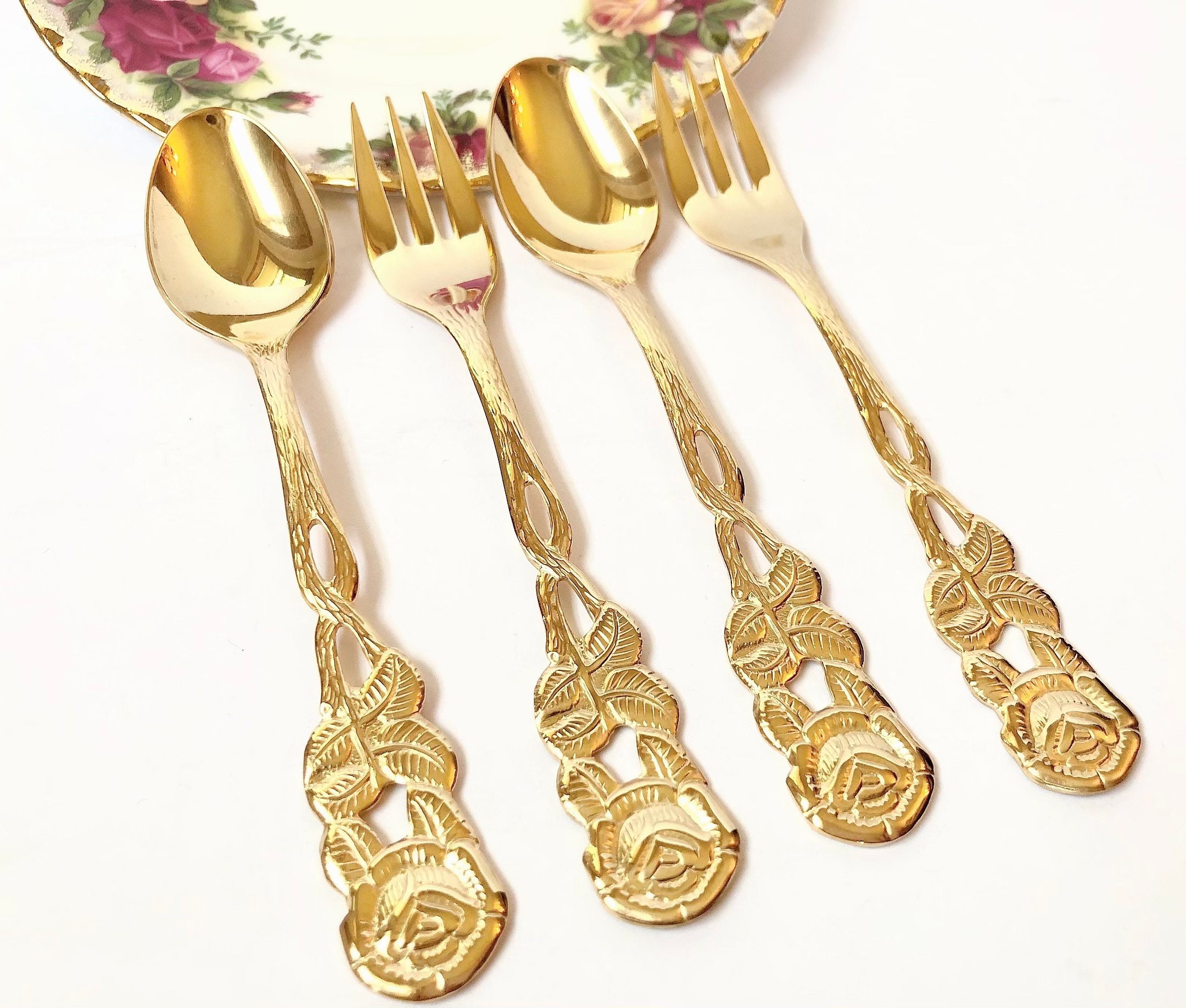4pcs Gold Flatware Solingen Germany Dessert Spoons Teaspoons | Etsy