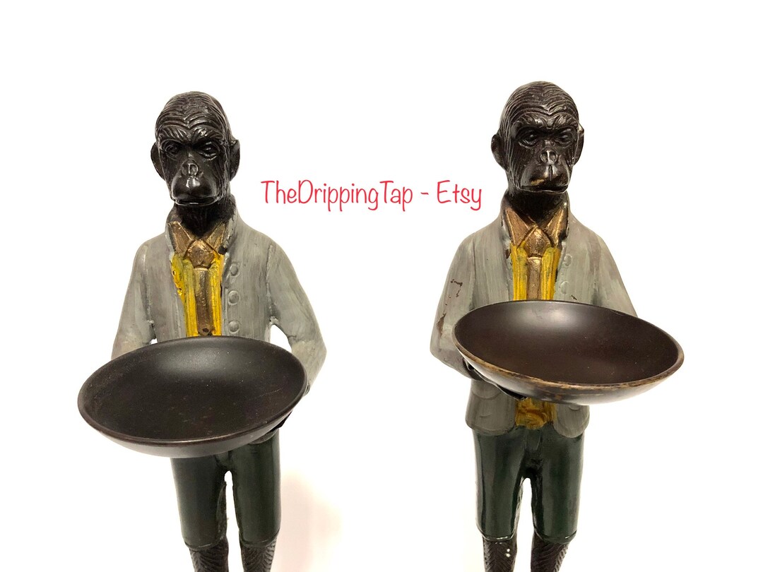 Pair Vintage 12" Statue Primate Anthropomorphic Monkey Butler Figurine ...