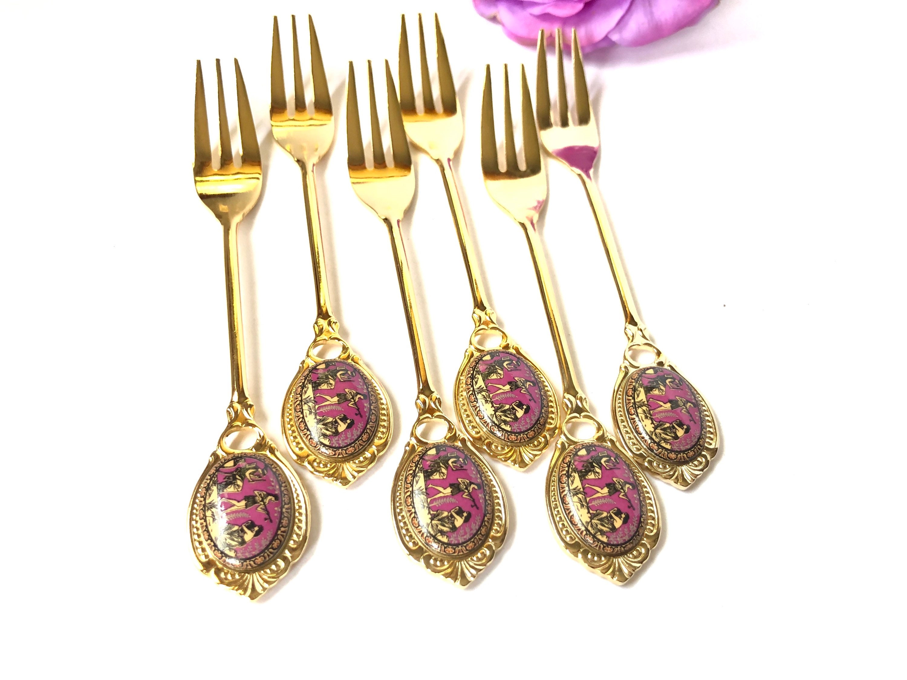 NOS 6pcs Demitasse Pastry Cake Forks Musicians Porcelain Insert Handle ...