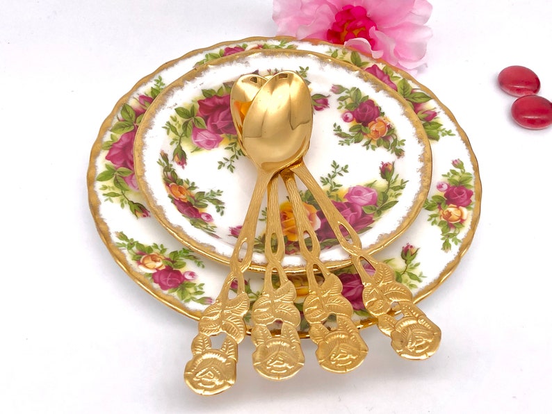 4pcs Gold Flatware Solingen Germany Dessert Spoons Teaspoons Sugar ...