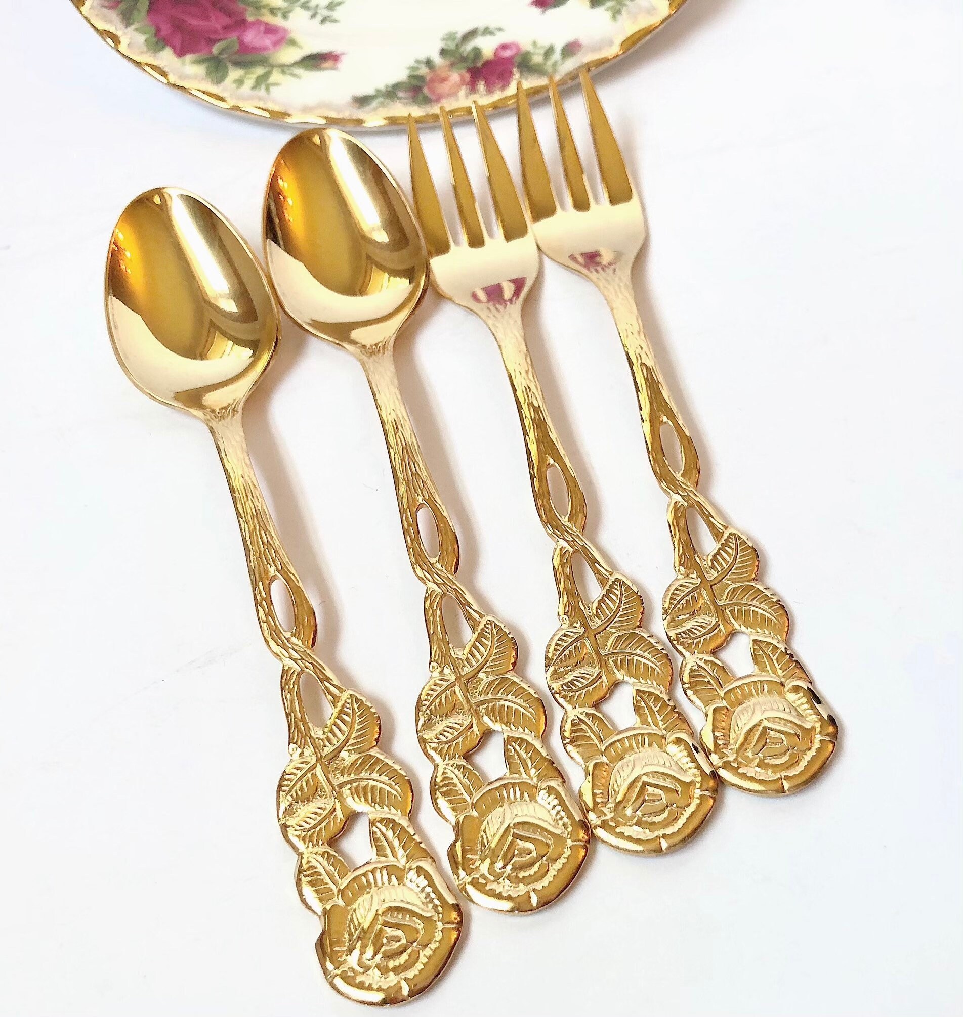 4pcs Gold Flatware Solingen Germany Dessert Spoons Teaspoons | Etsy