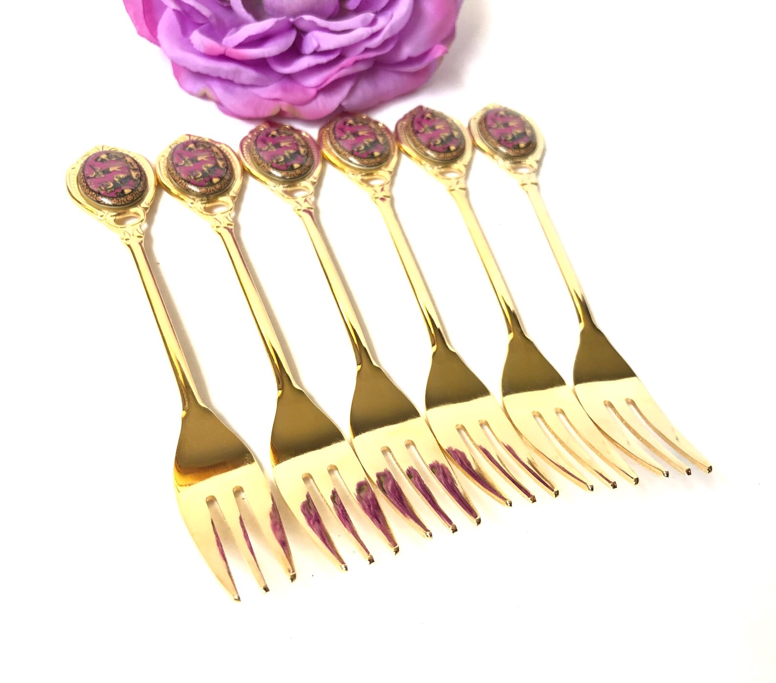 NOS 6pcs Demitasse Pastry Cake Forks Musicians Porcelain Insert Handle ...