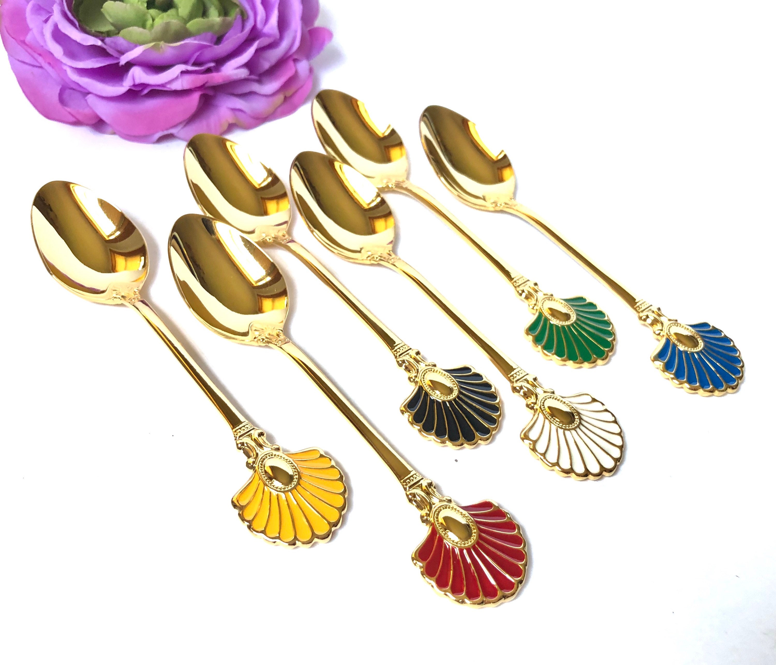 Nos 6pcs Enamel Multi Color Fan Design Teaspoons Spoons Red | Etsy