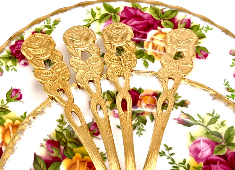 4pcs Gold Flatware Solingen Germany Dessert Spoons Teaspoons Sugar ...