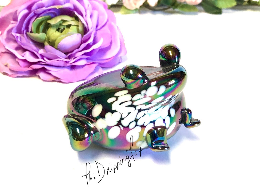 RARE Balos Glass Purple Amethyst Iridescent Frog Shaped Paperweight ...