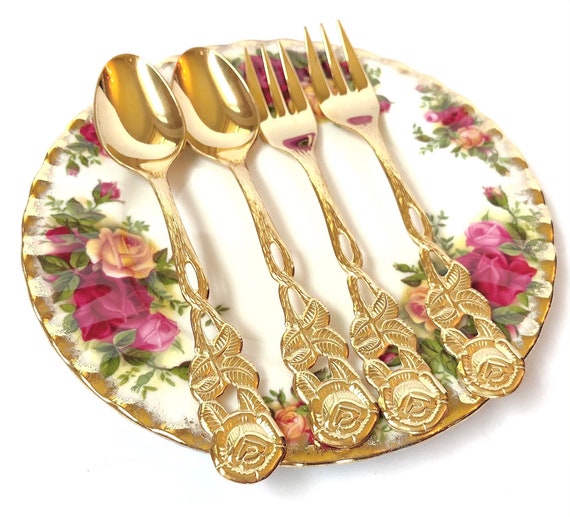 4pcs Gold Flatware Solingen Germany Dessert Spoons Teaspoons | Etsy