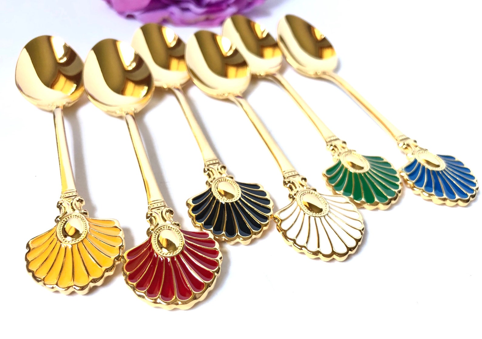 Nos 6pcs Enamel Multi Color Fan Design Teaspoons Spoons Red | Etsy