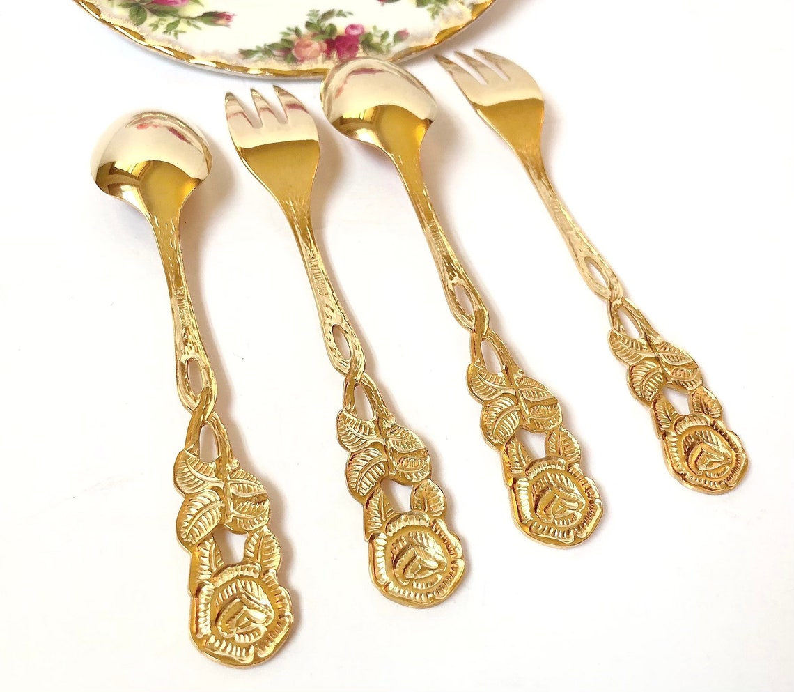 4pcs Gold Flatware Solingen Germany Dessert Spoons Teaspoons | Etsy