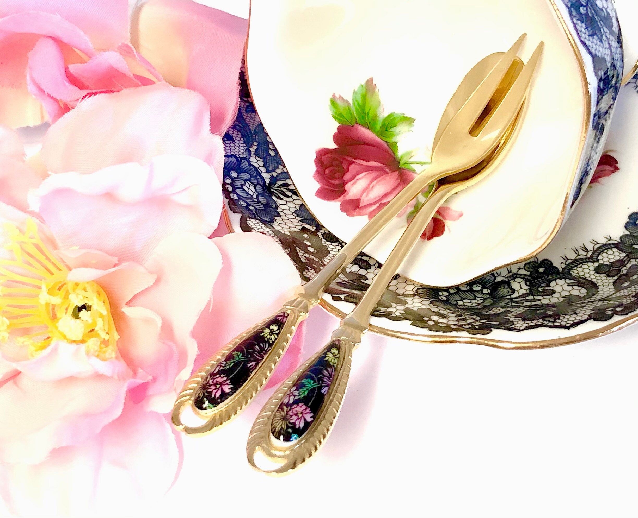 2pcs Gold Golden Plated Spoons Teaspoons Forks Cocktail - Etsy 日本