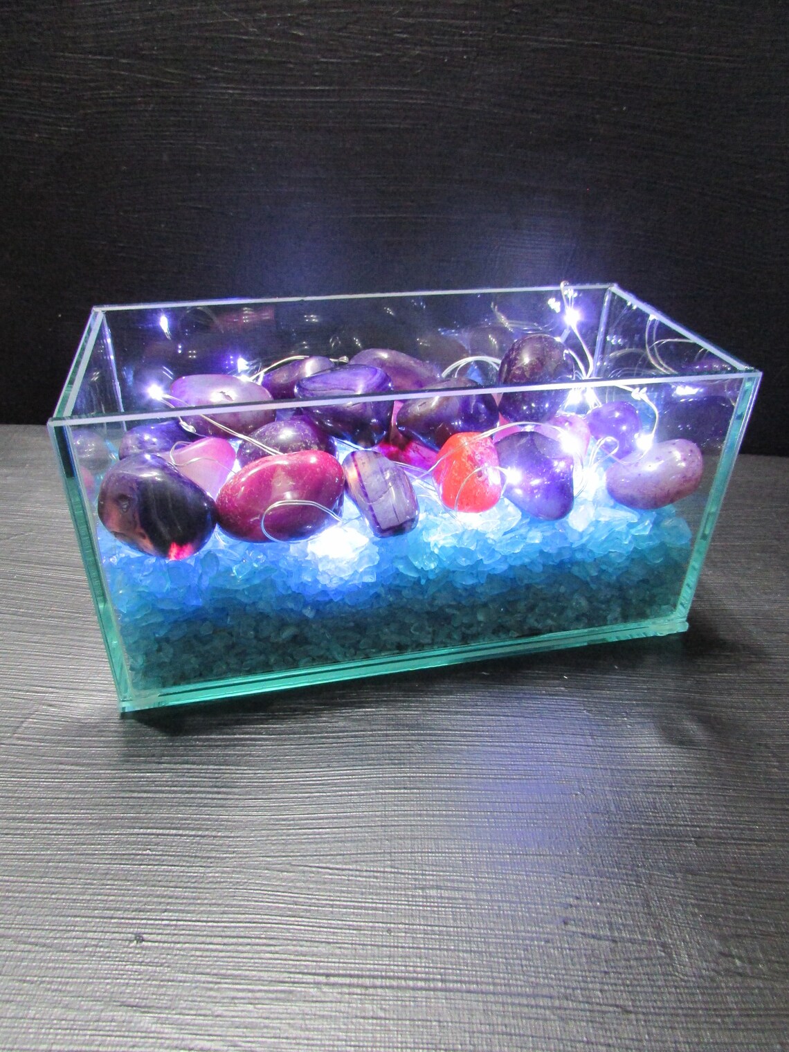 8 Glass Trough With Decorative Polished Stones/lights | Etsy