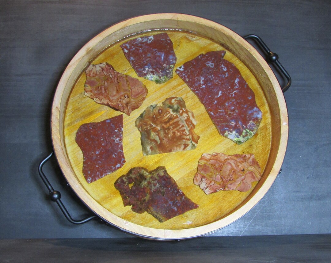 13" Serving Tray, Rock Slabs in Resin Wooden Tray, Decorative Rock Tray ...