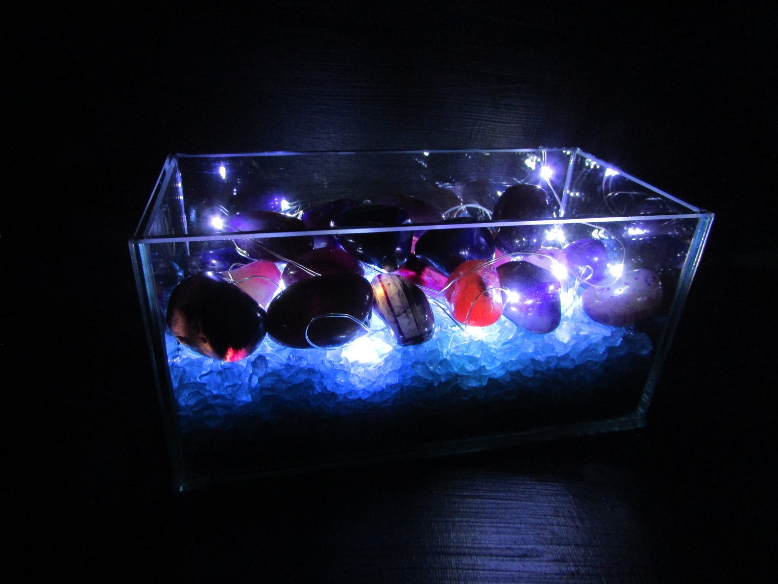 8 Glass Trough With Decorative Polished Stones/lights | Etsy