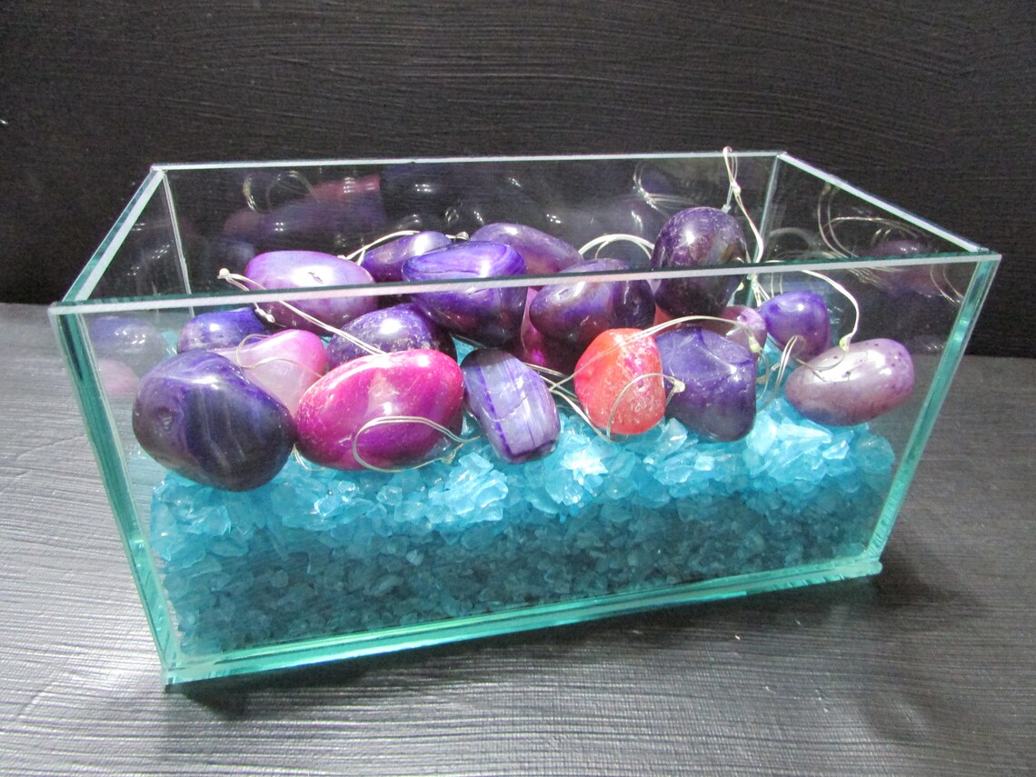 8 Glass Trough With Decorative Polished Stones/lights | Etsy