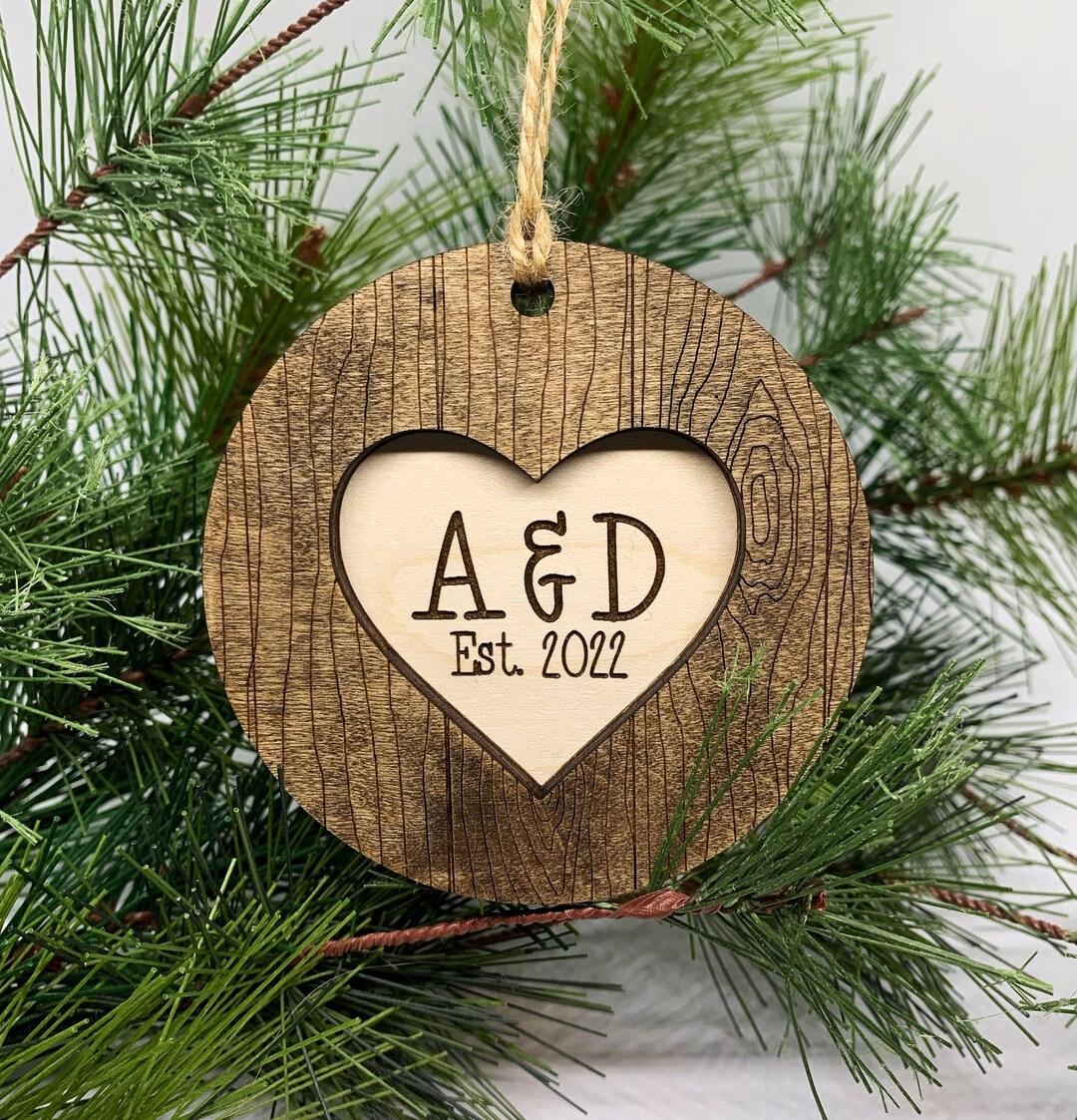 Couple Carved Initials Tree Ornament - Etsy