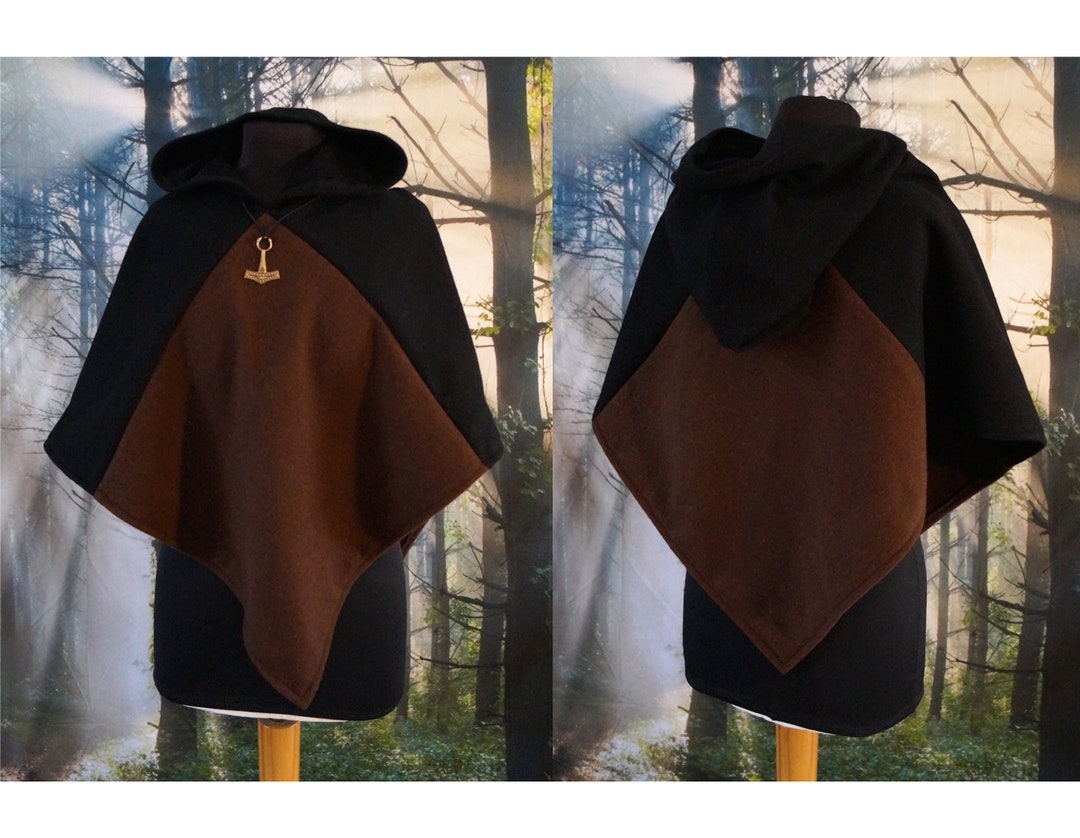 Viking Gugel Hood Skjoldehamn Black Brown Medieval Wool Reenactment ...