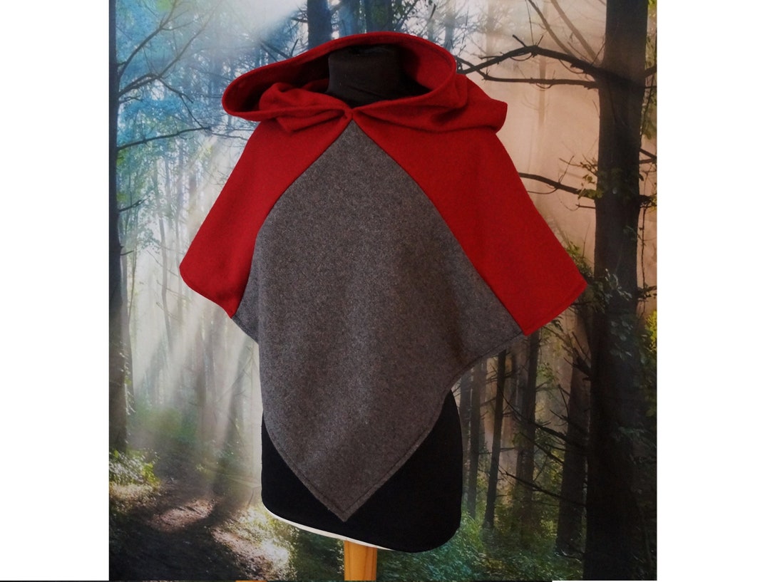 Viking Gugel Hood Skjoldehamn Grey Dark Red Medieval Wool Reenactment ...