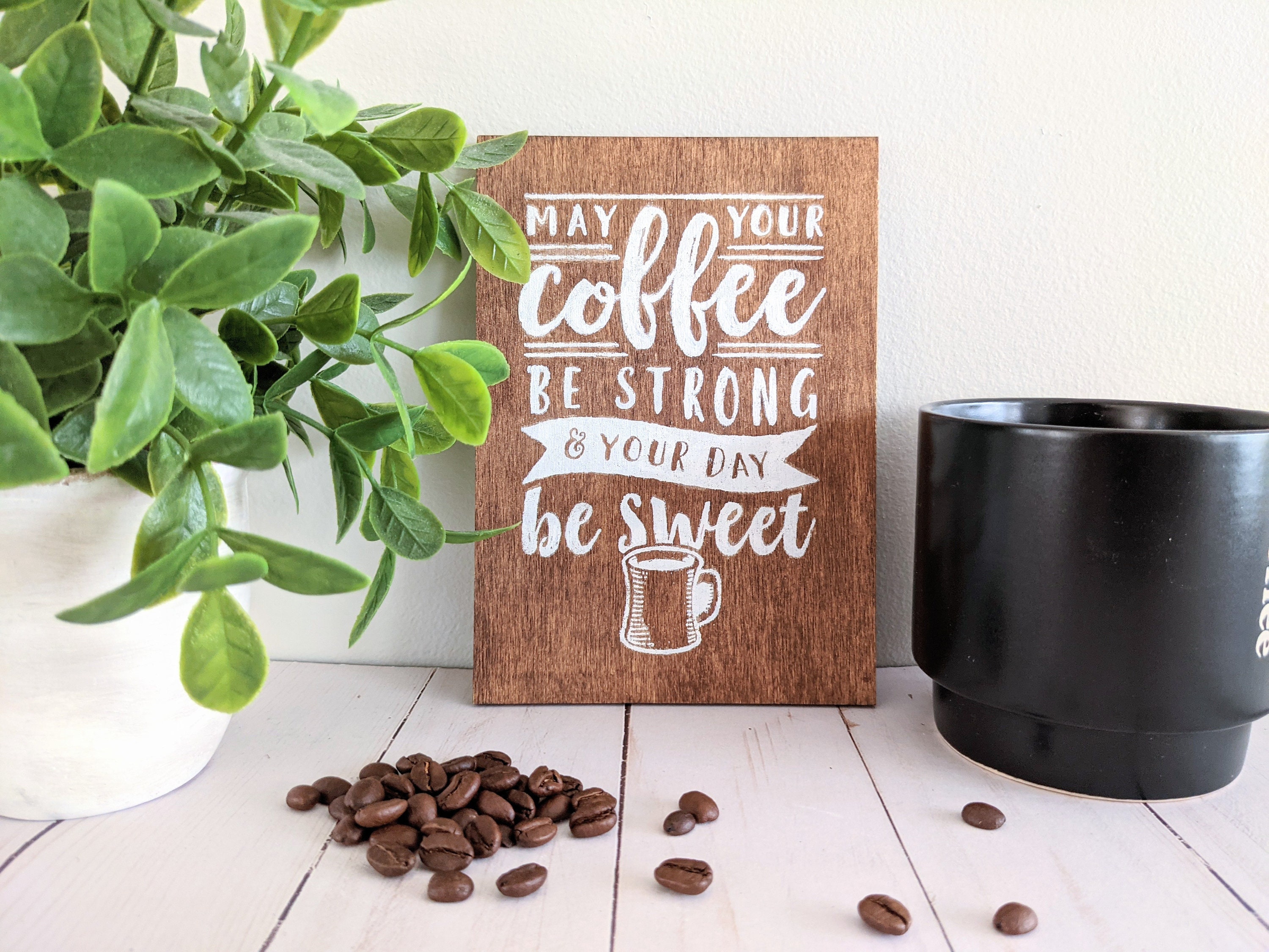 Rustic Brown Wood Coffee Phrase Sign - Etsy