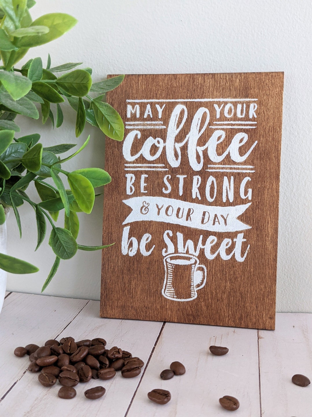 Rustic Brown Wood Coffee Phrase Sign - Etsy