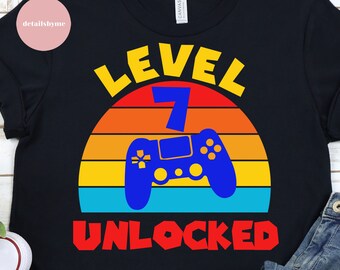 Level 7 Unlocked Svg, 7th Birthday Boy Gamer, 7 Years Old Gamer, Gamer ...