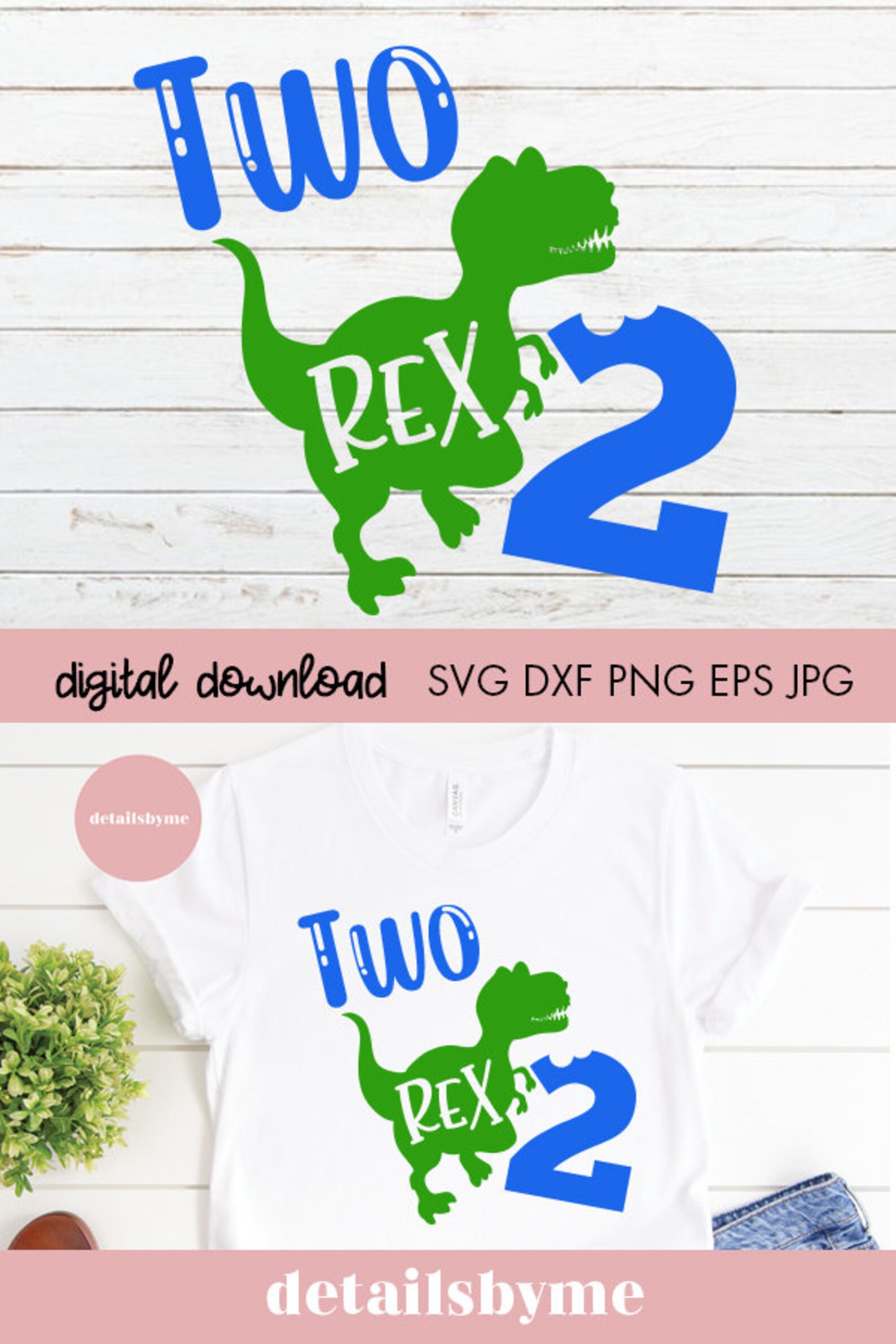 Two Rex Svg 2nd Birthday Svg Dinosaur Birthday Svg Dxf Eps - Etsy