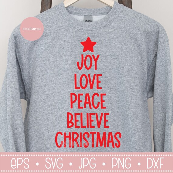 Christmas Svg Joy Love Peace Believe Svg Christmas Tree - Etsy