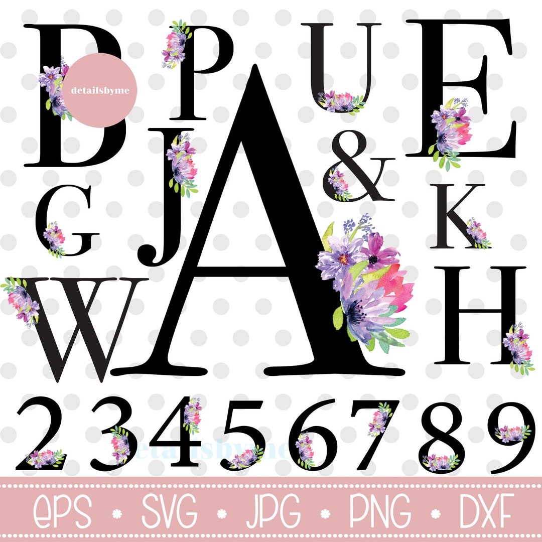 Floral Alphabet Letters and Numbers Clipart PNG Set of Floral ...