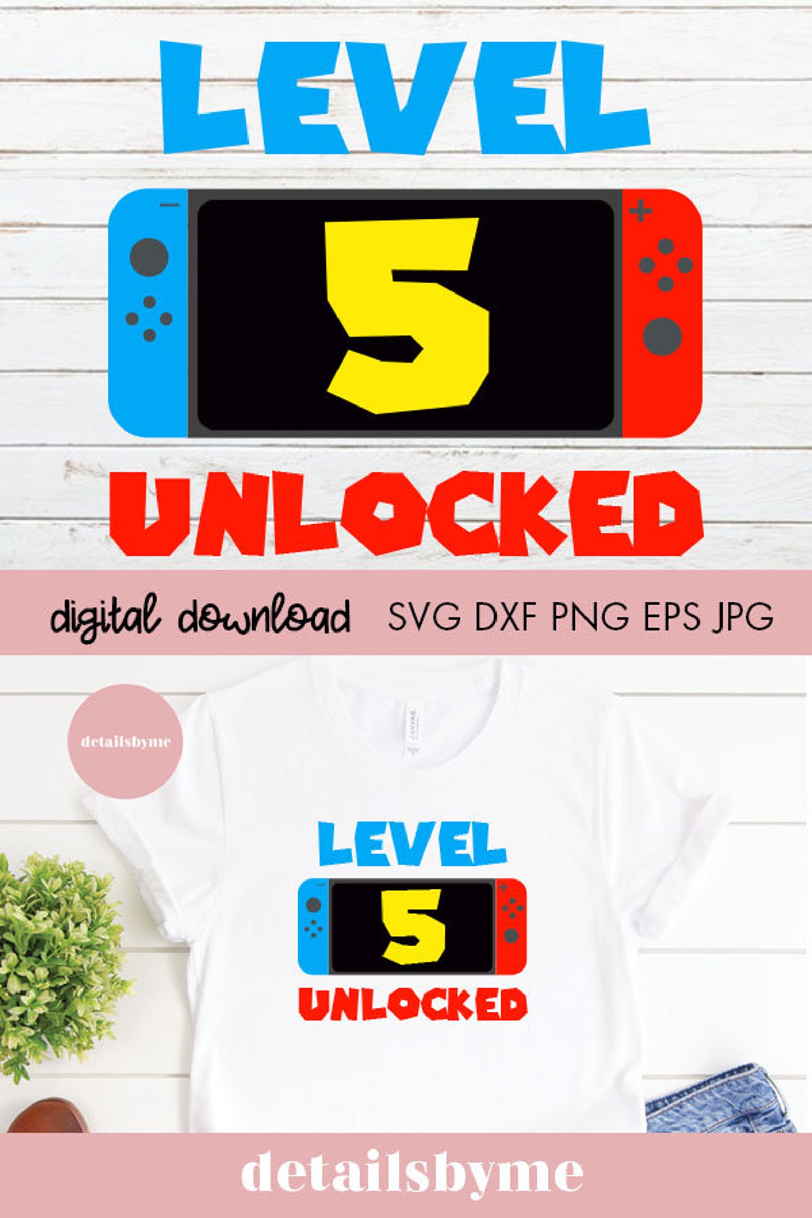 Level 5 Unlocked Svg 5th Birthday Boy Five Years Old Gamer Funny Kids ...