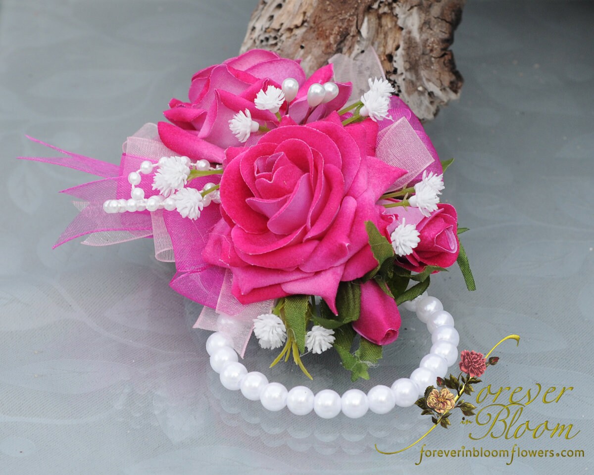 Hot Pink Wrist Corsage / Fuchsia Wrist Corsage / Hot Pink Rose Wrist ...