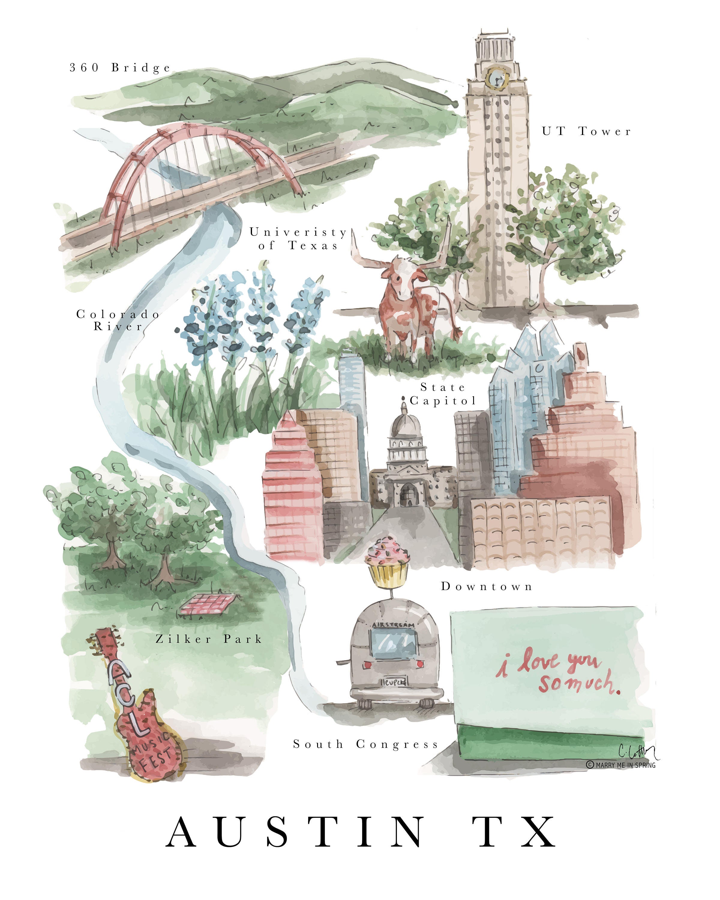 Austin City Map Print - Etsy