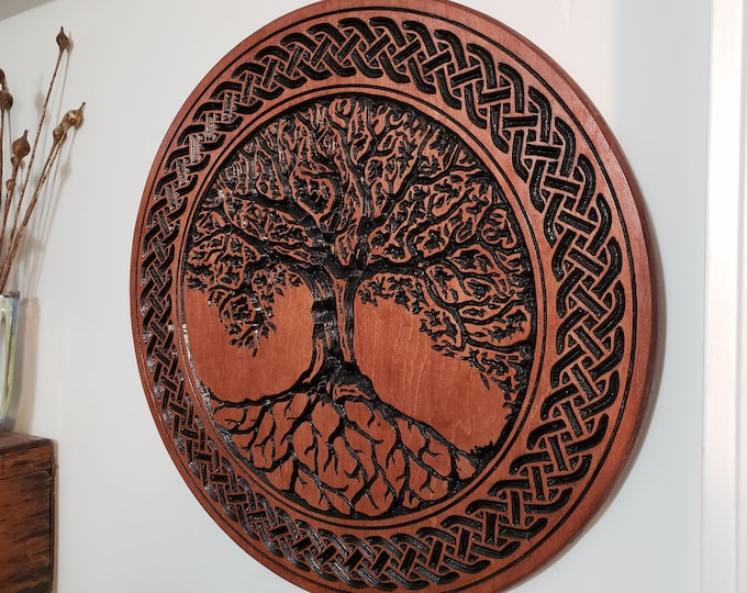 Tree of Life Inspired Wood Carving With Alternate Border Celtic Knot ...