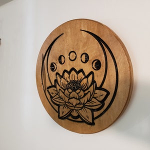 Lotus and Moon Phases Wood Carving - Altar Top - Pagan - Wicca - Wall ...
